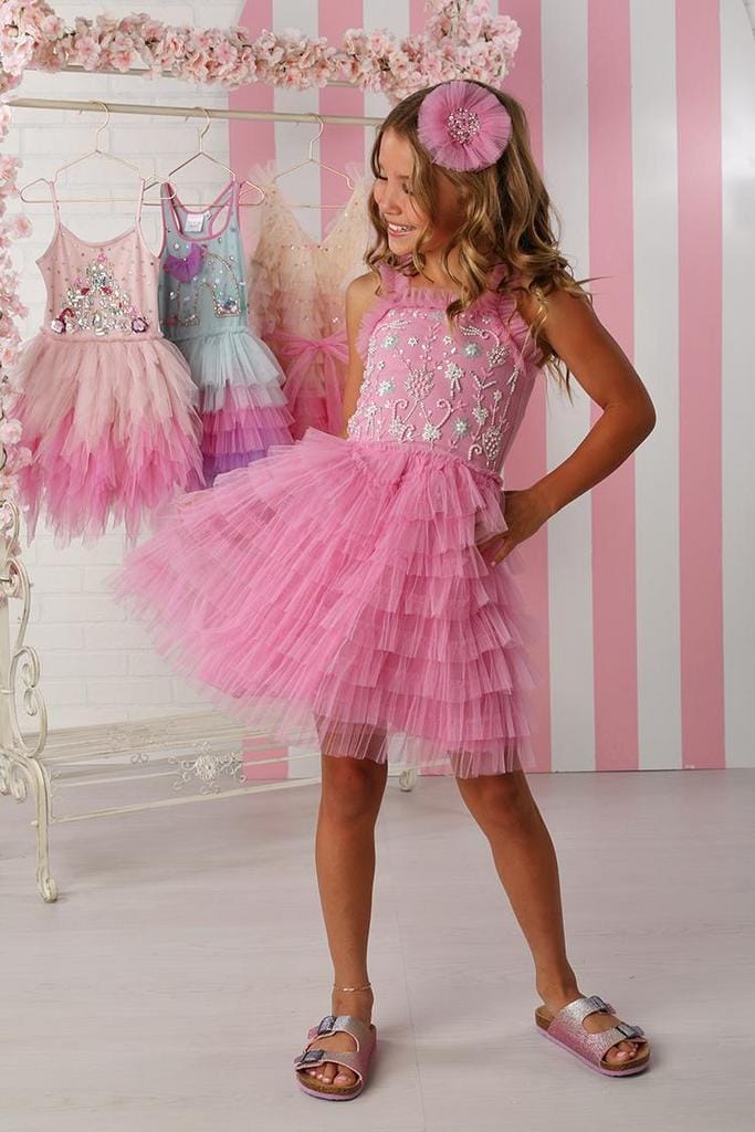 Pink Tiered Ruffle Sparkle Dress